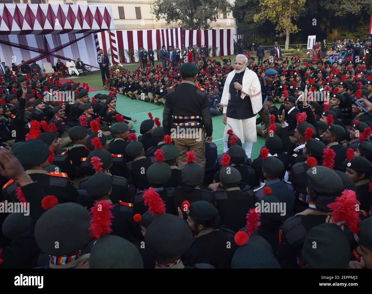 NEW DELHI, INDIA - JANUARY 27: Prime Minister Narendra Modi speaks to ...