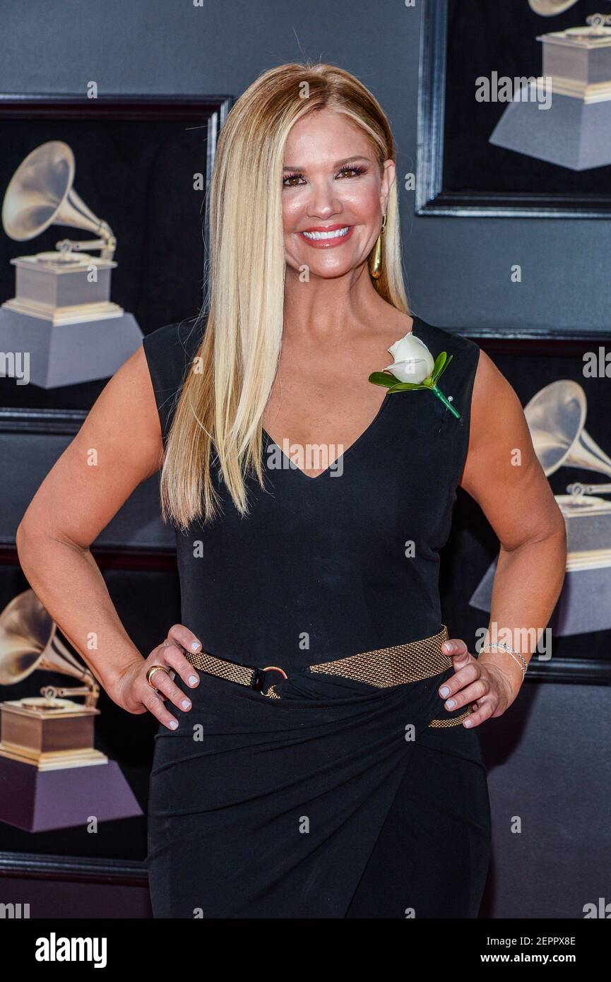 Nancy O'Dell arrives at the 60th Annual GRAMMY Awards red carpet at Madison Square Garden in New ...