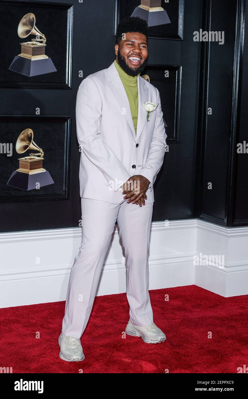 Khalid arrives at the 60th Annual GRAMMY Awards red carpet at Madison ...