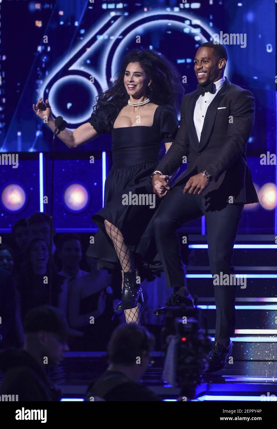 NEW YORK - JANUARY 28: Sarah Silverman and Victor Cruz appear on the ...