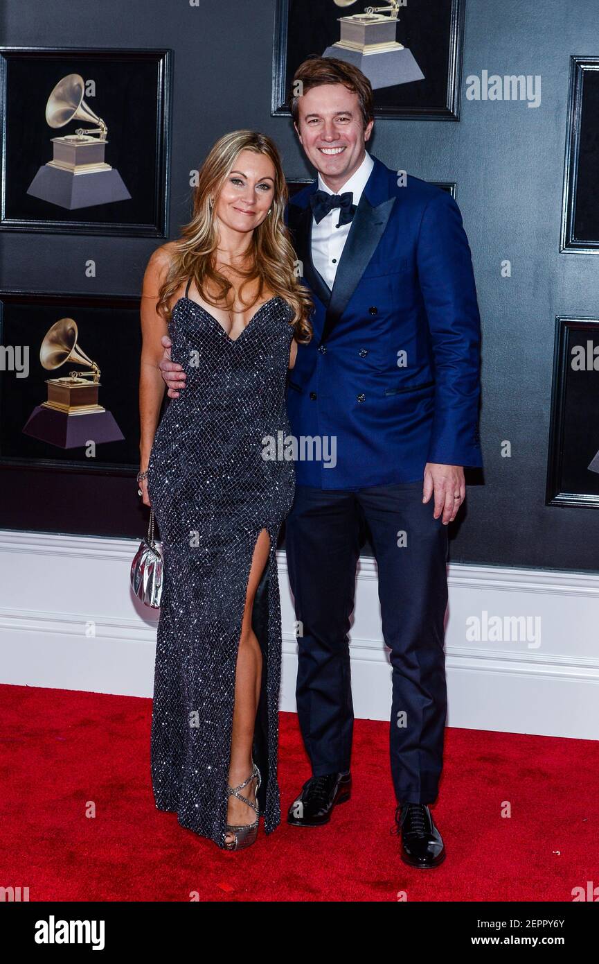 Nicole Glor and Jeff Glor arrives at the 60th Annual GRAMMY Awards red ...