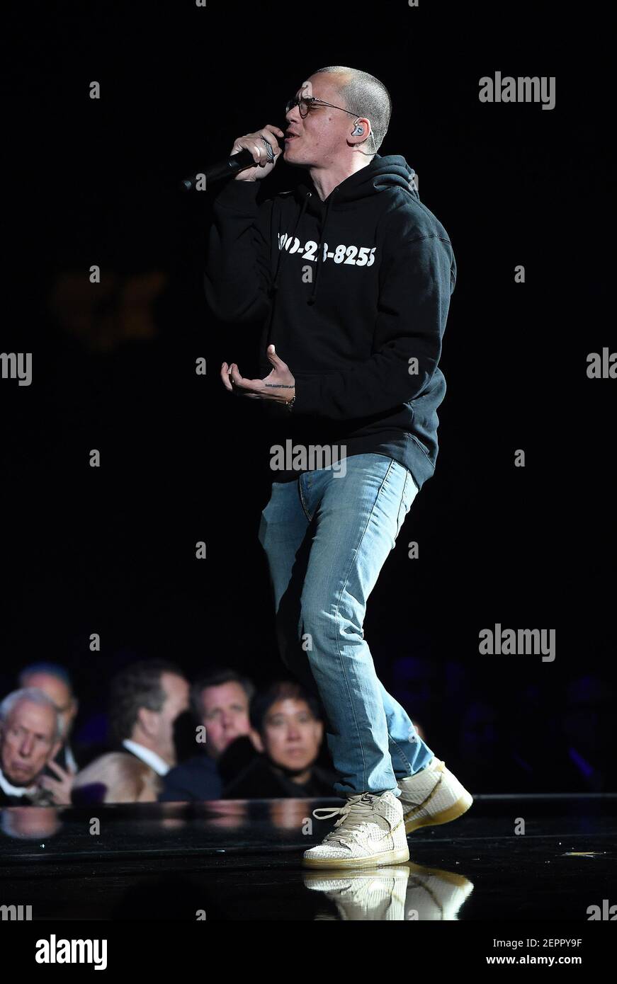NEW YORK - JANUARY 28: Logic appears on the 60th Annual Grammy Awards ...