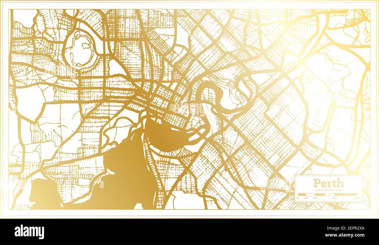 Perth Australia City Map in Retro Style in Golden Color. Outline Map ...