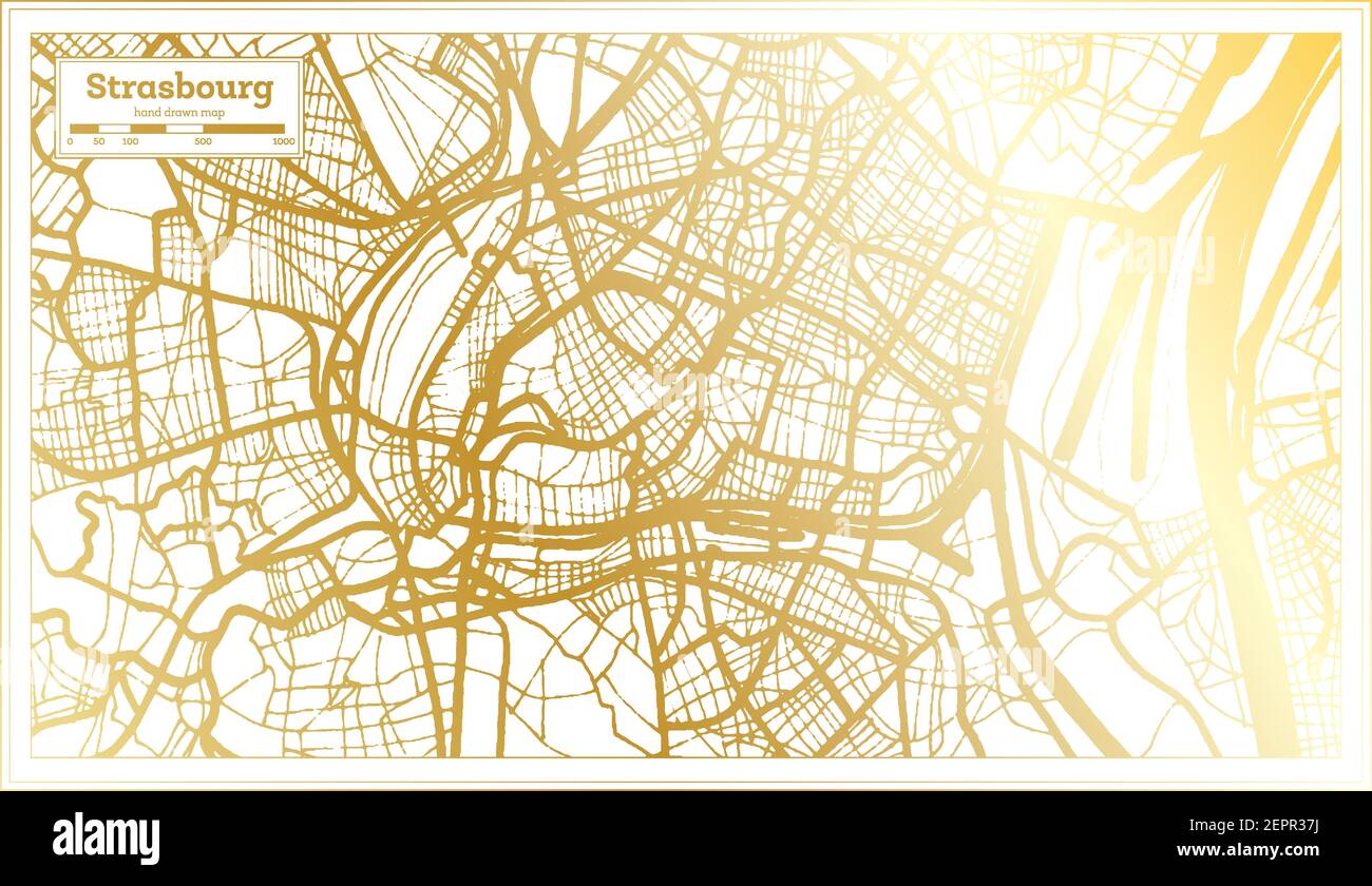 Strasbourg France City Map in Retro Style in Golden Color. Outline Map ...