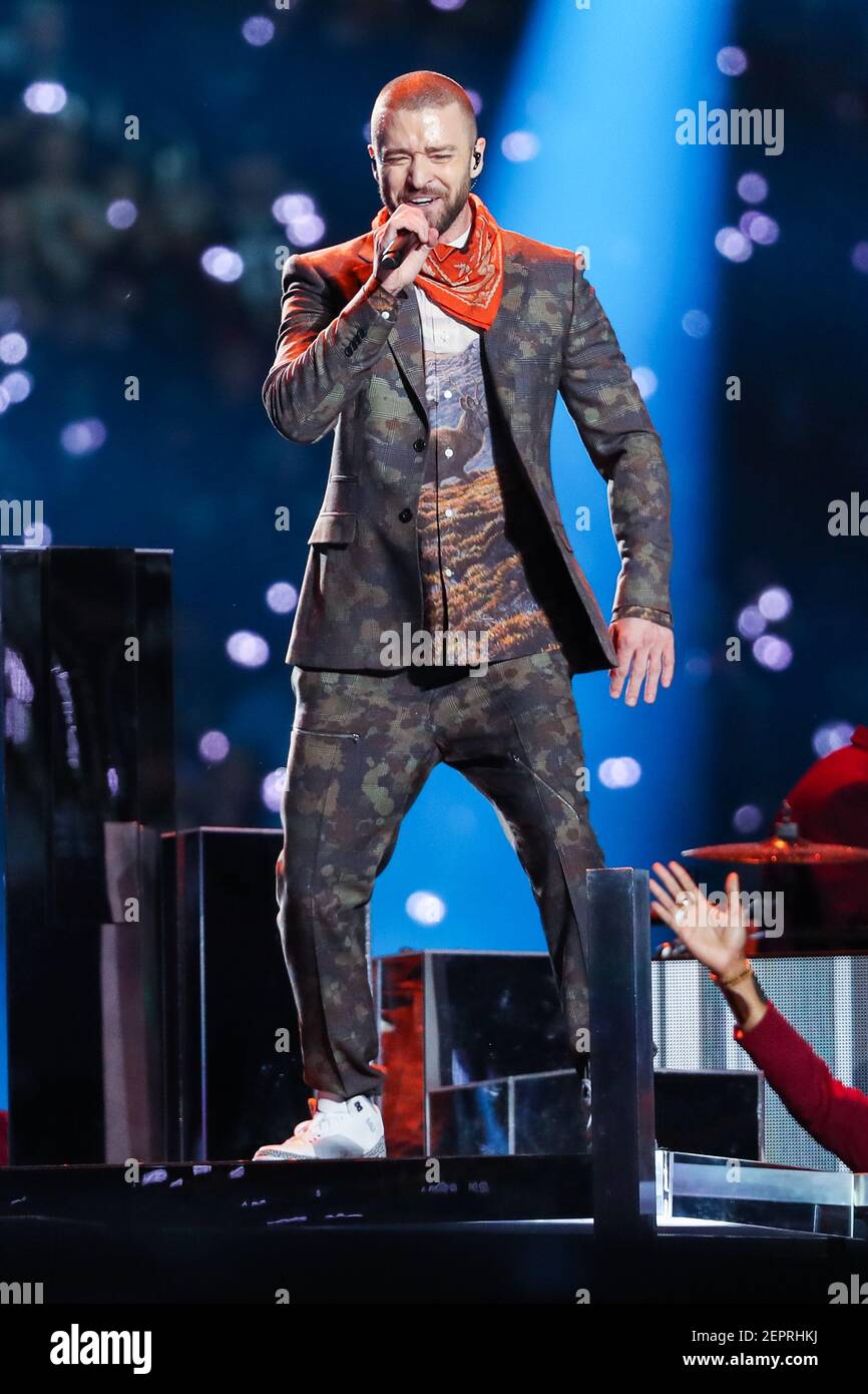 Justin Timberlake performs during the Pepsi Super Bowl LII Halftime ...