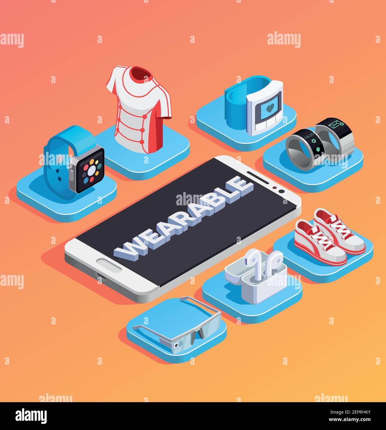 Wearable technology gadgets accessories clothes sneakers isometric ...