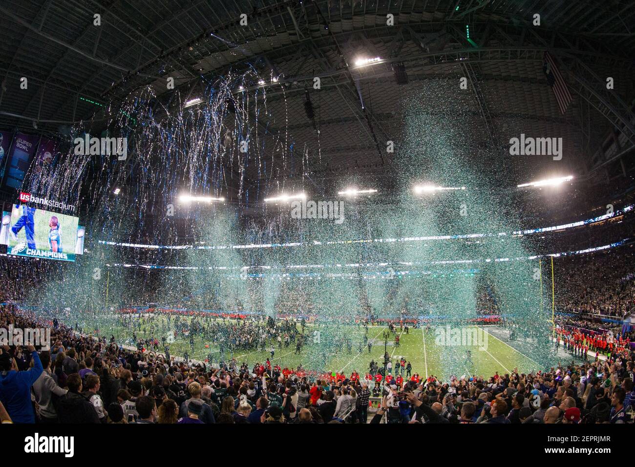Celebration and confetti on the field after the Philadelphia Eagles ...