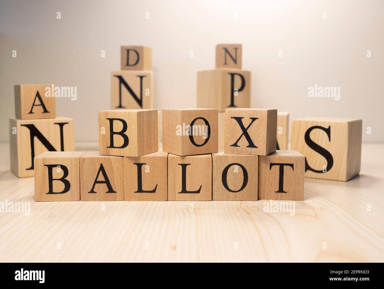 The word ballot box is from wooden cubes. Background from wooden ...