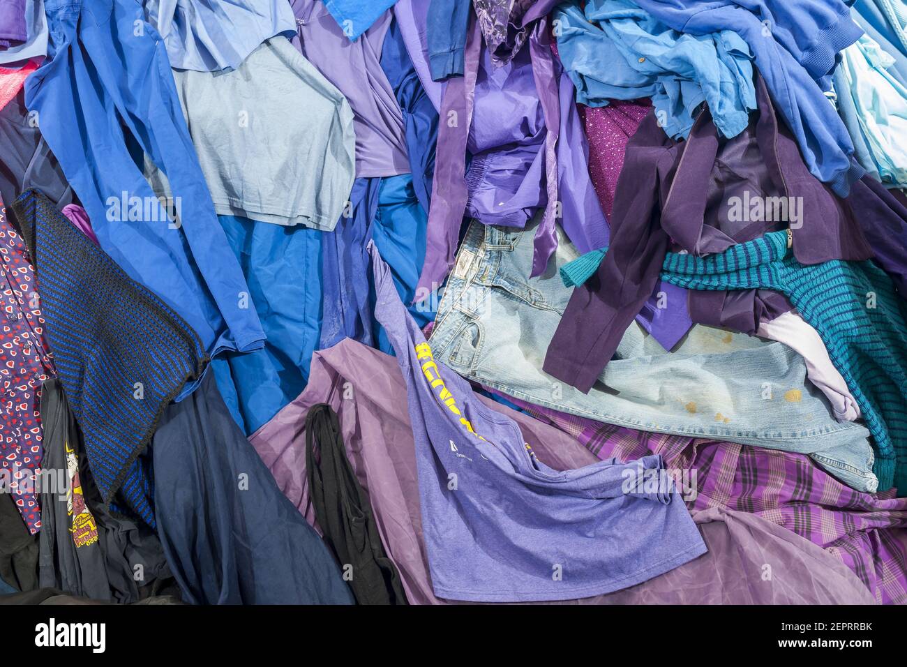 A collection of used clothing destined to be recycled in New York at a ...