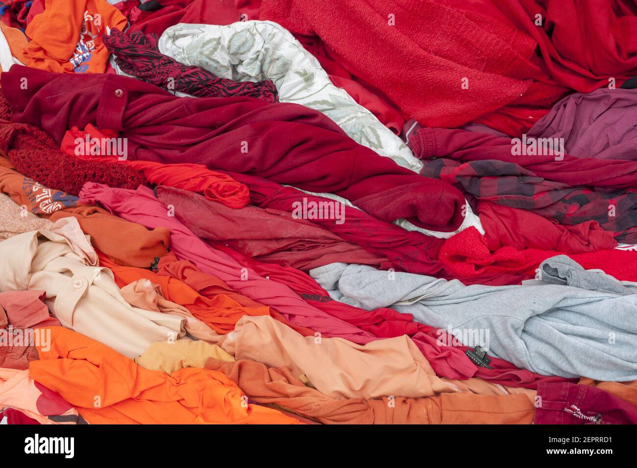 A collection of used clothing destined to be recycled in New York at a ...