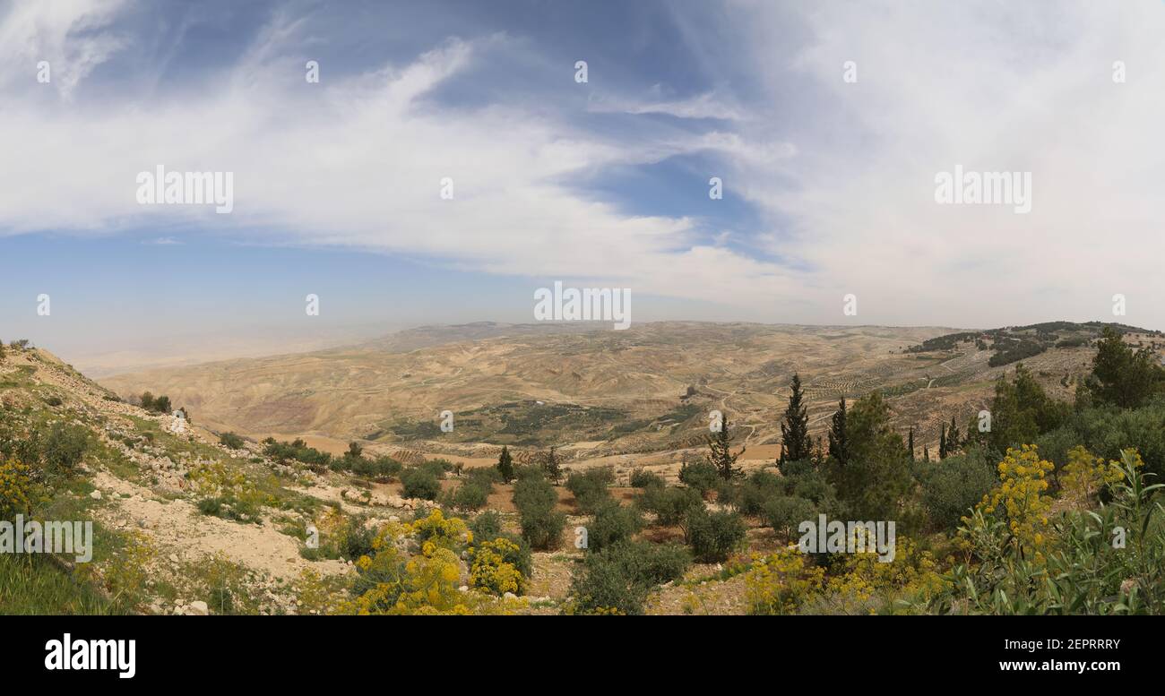 Panorama desert mountain landscape, Jordan Stock Photo - Alamy