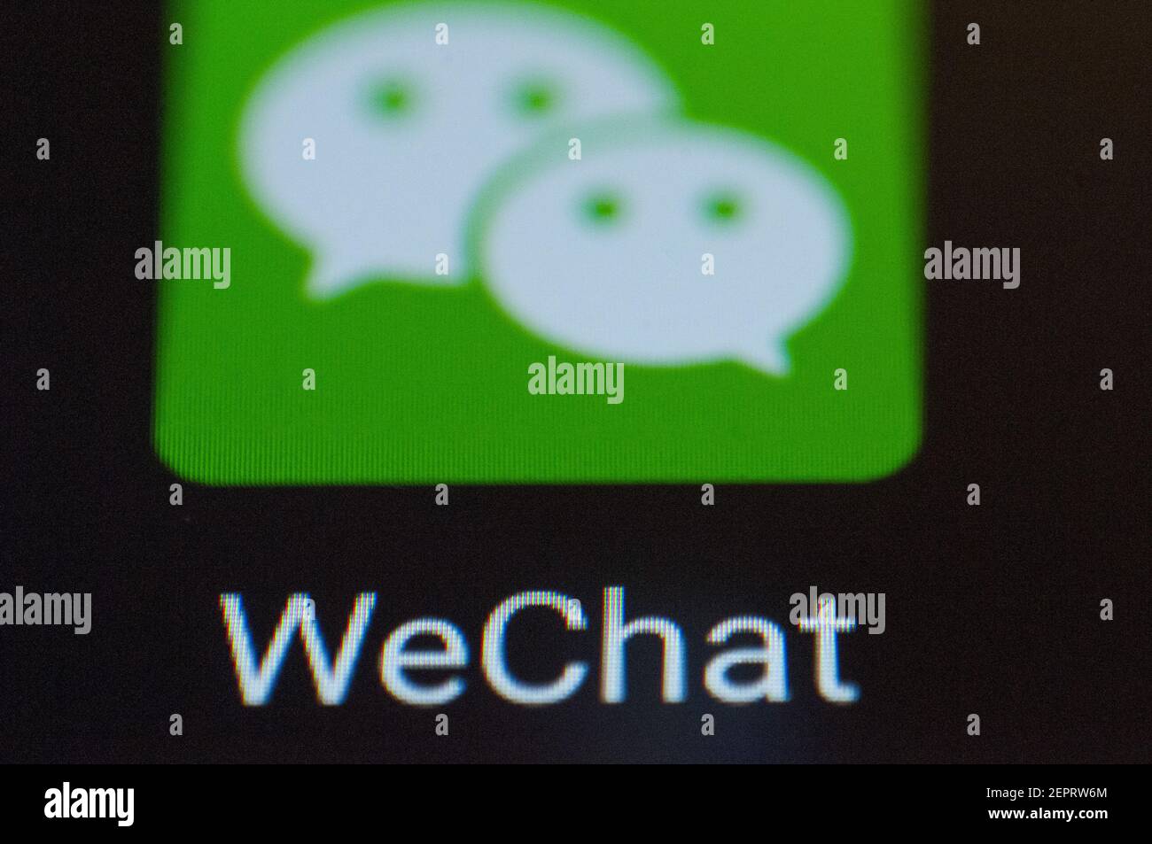 A WeChat messaging app logo is seen on an Android portable device on ...