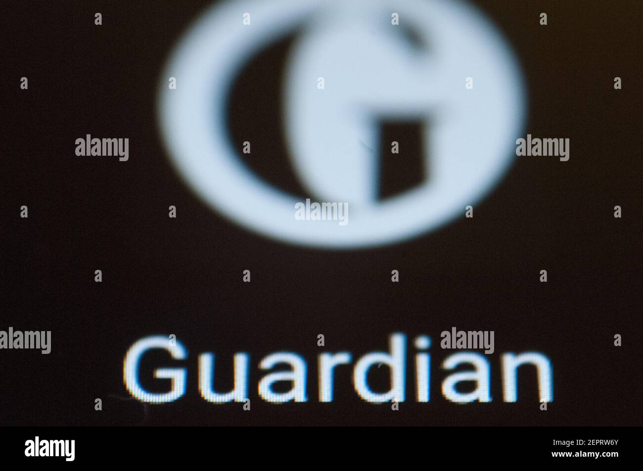 The redesigned Guardian newspaper logo is seen on an Android portable ...