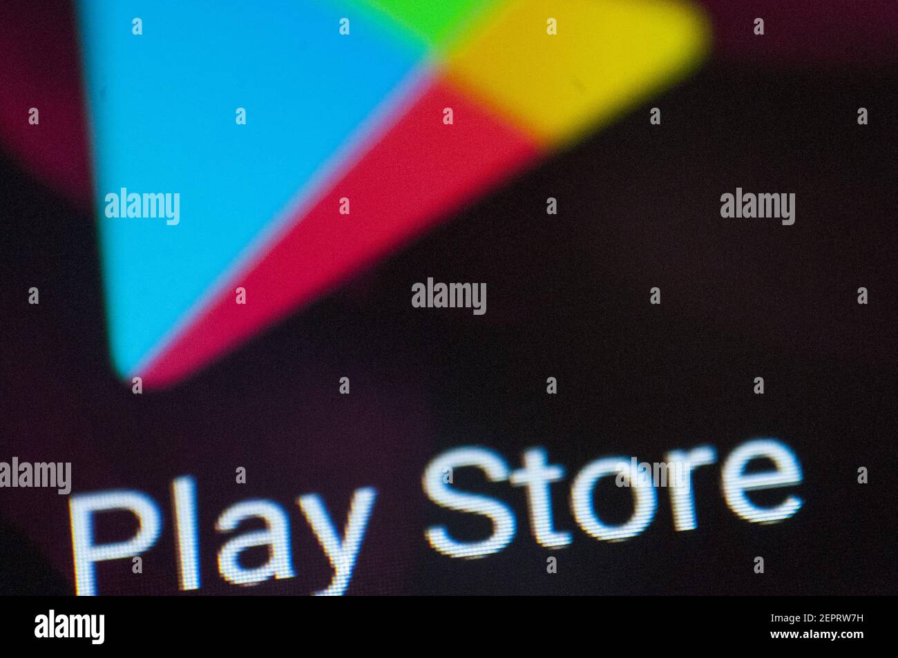 A Google Play Store logo is seen on an Android portable device on February 5, 2018. (Photo by ...