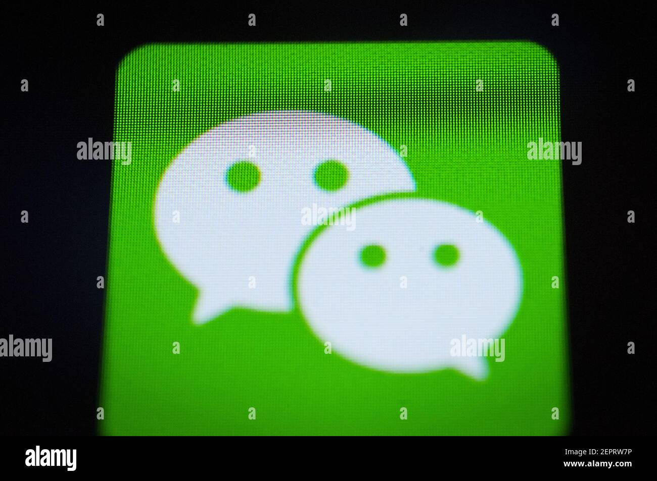A WeChat messaging app logo is seen on an Android portable device on ...
