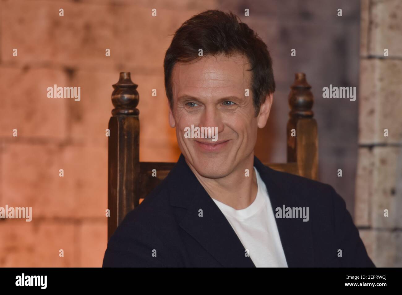 Actor Simon Merrells during a press conference to promote Knightfall ...