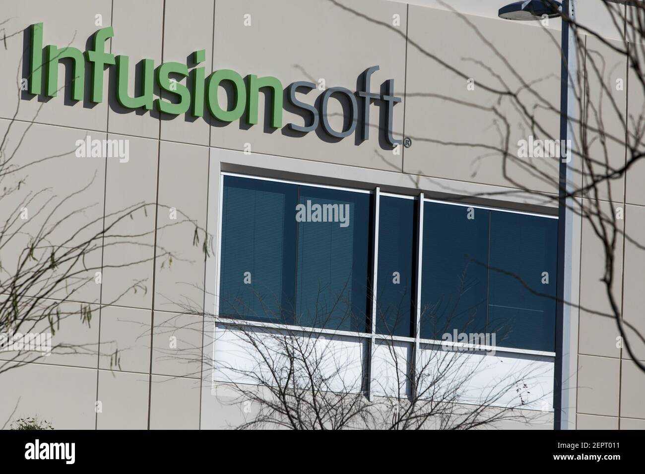 A logo sign outside of the headquarters of Infusionsoft in Chandler ...