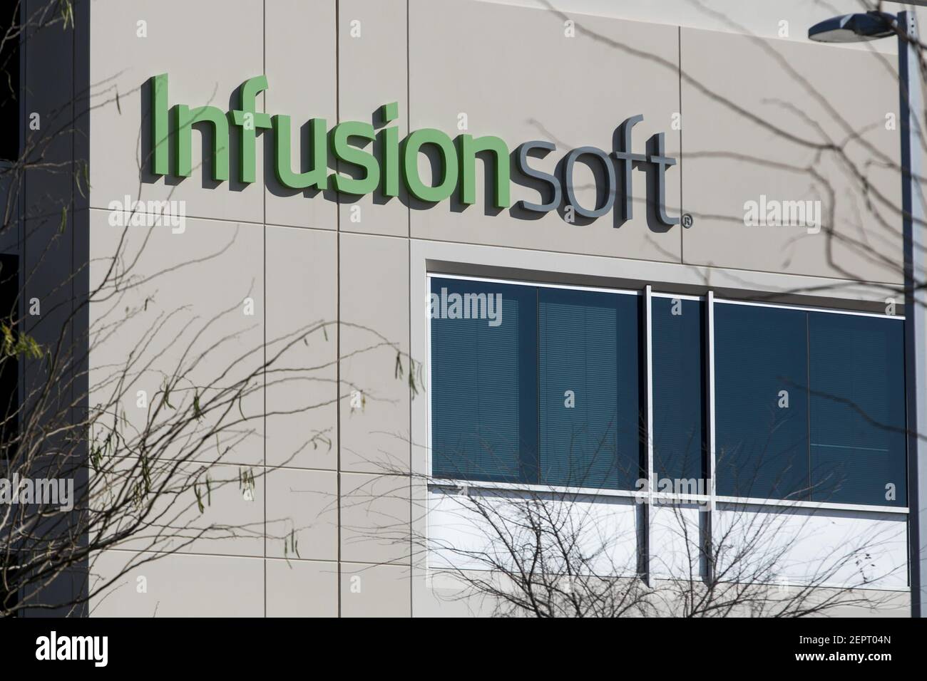 A logo sign outside of the headquarters of Infusionsoft in Chandler ...