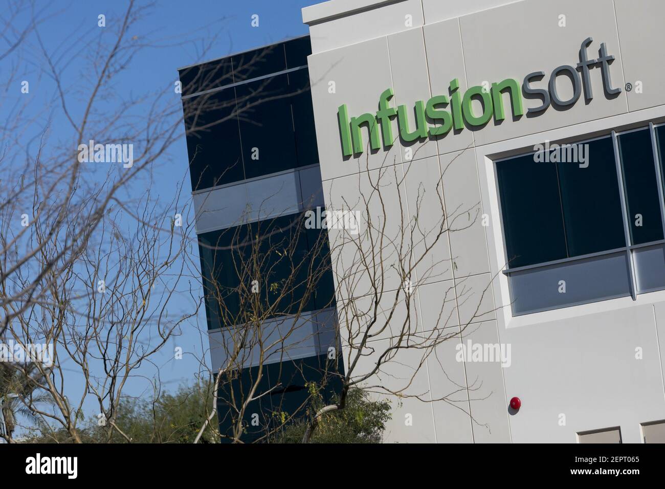 A logo sign outside of the headquarters of Infusionsoft in Chandler ...