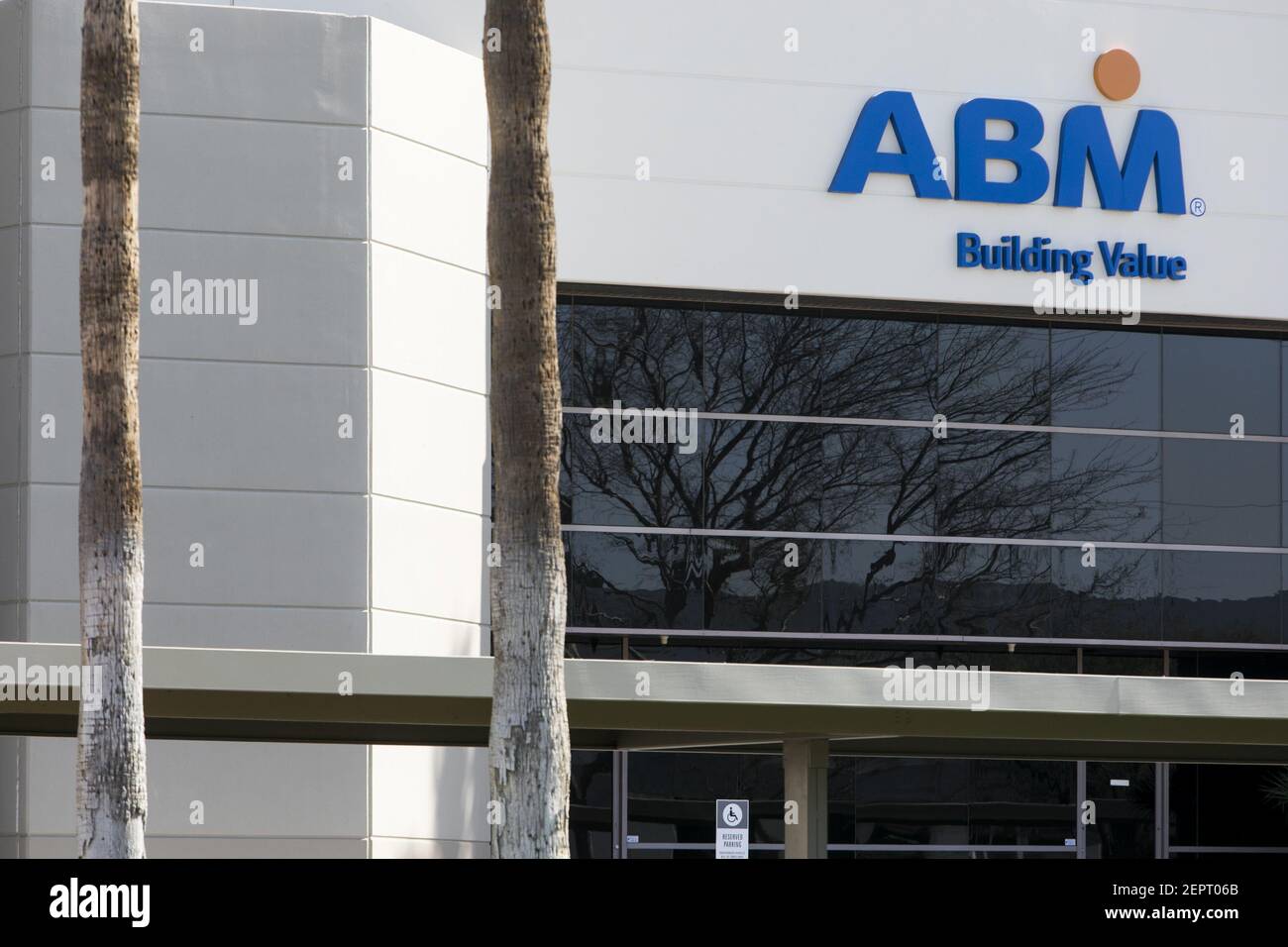 A logo sign outside of a facility occupied by ABM Industries Inc., in ...
