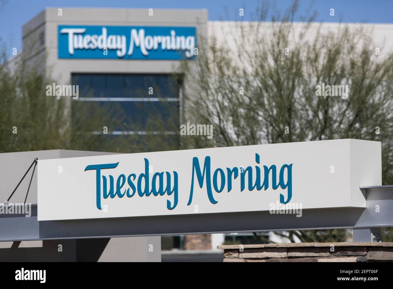 A logo sign outside of a facility occupied by the Tuesday Morning ...