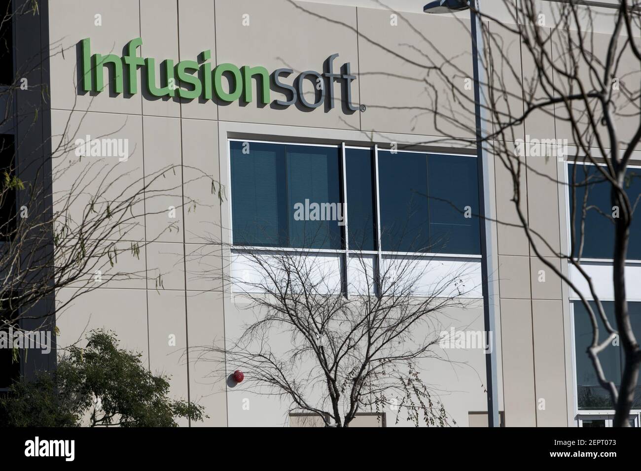 A logo sign outside of the headquarters of Infusionsoft in Chandler ...