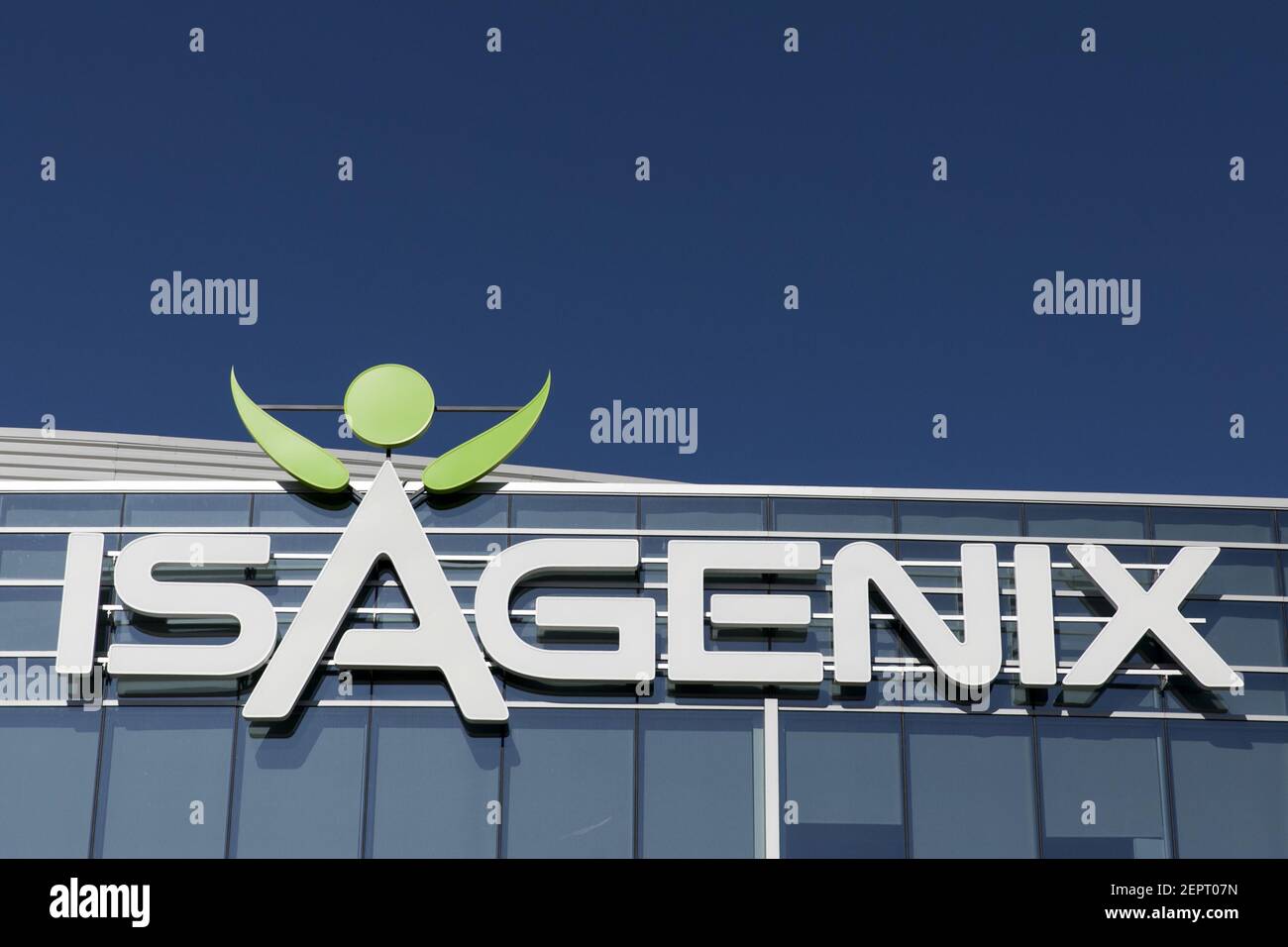 A logo sign outside of the headquarters of Isagenix International in ...