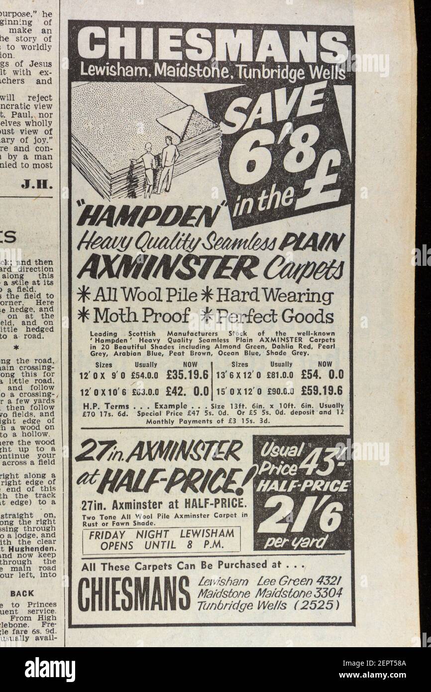 Advert for Chiesmans carpet store in the Evening News newspaper ...
