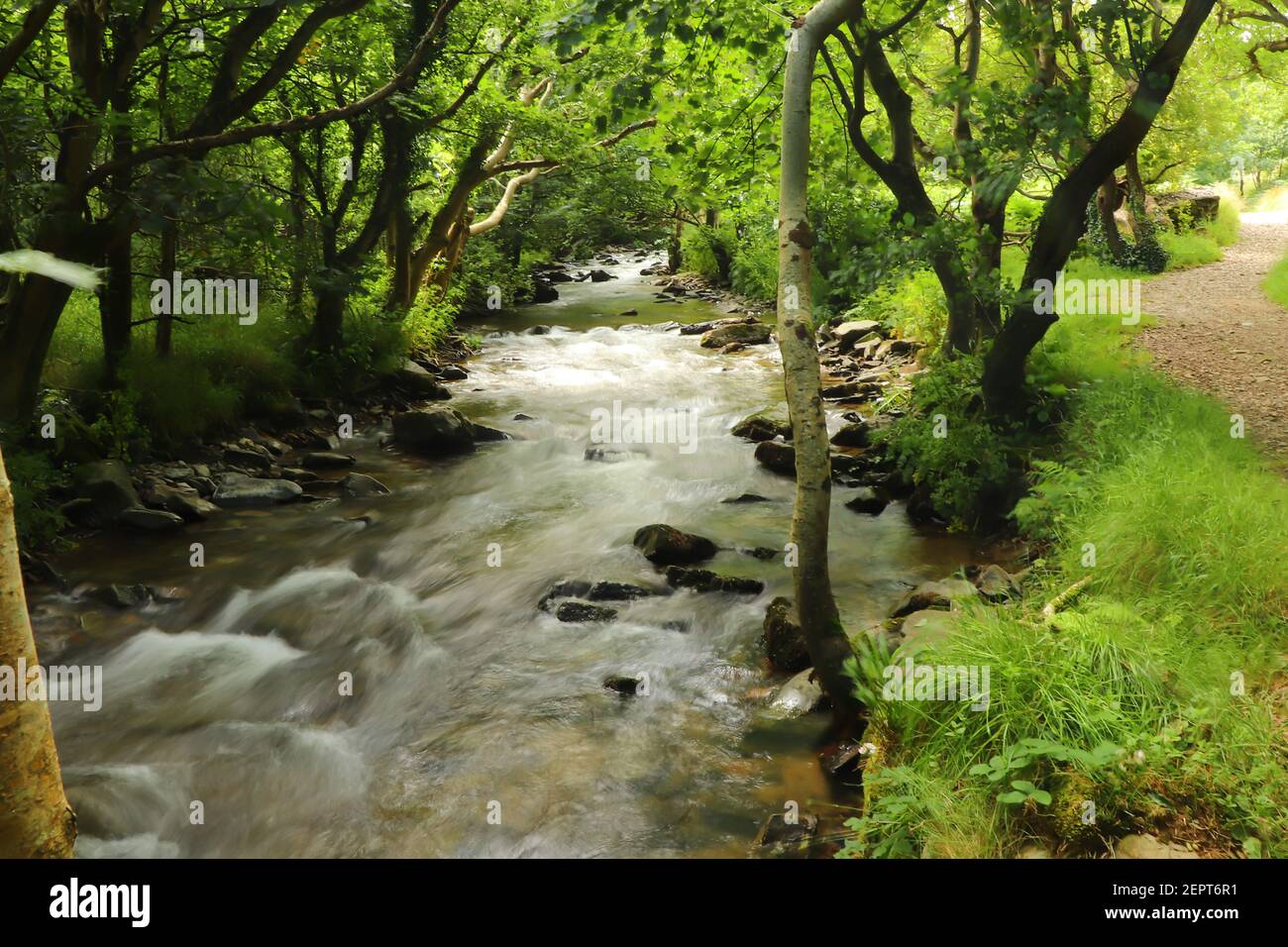 Heddon river flowing through the valley and over rocky ground Stock ...