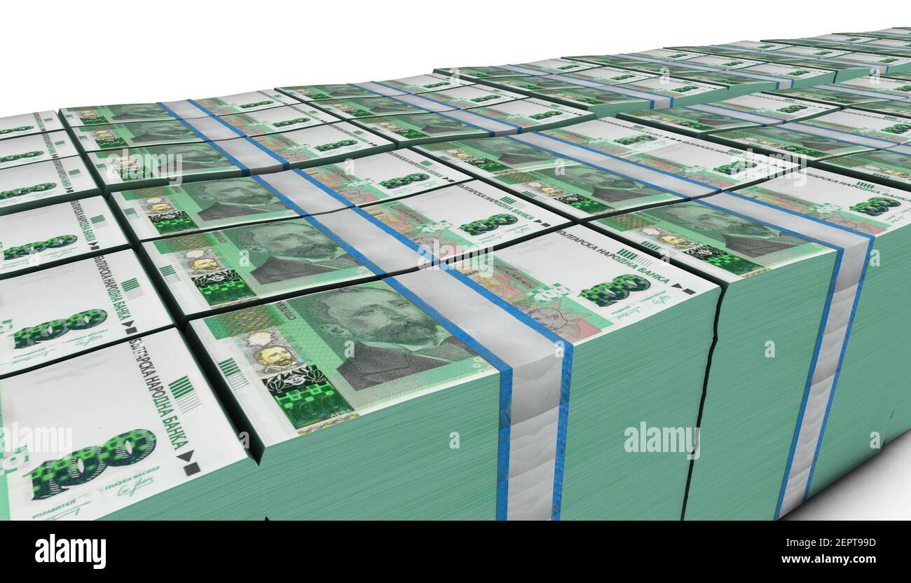 3D illustration of 100 Bulgaria Leva bills stacks background Stock ...