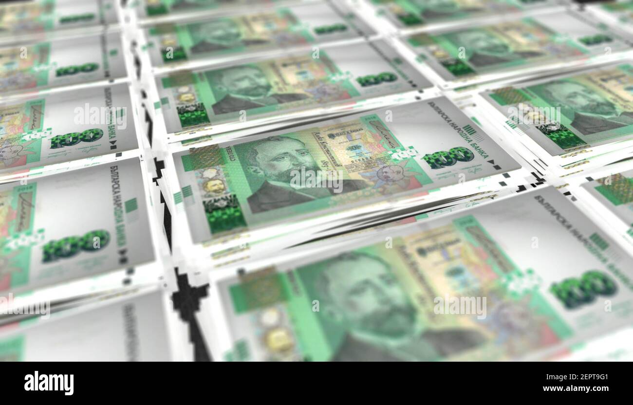 3D illustration of 100 Bulgaria Leva bills stacks background Stock ...