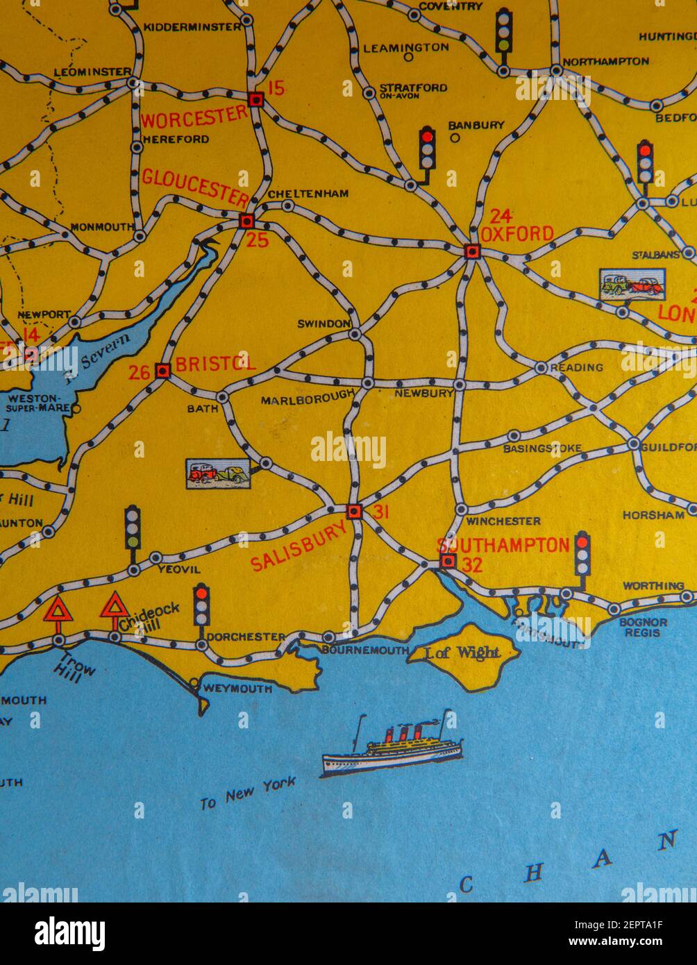 Detail of 1930s original Touring England map game board with period ...