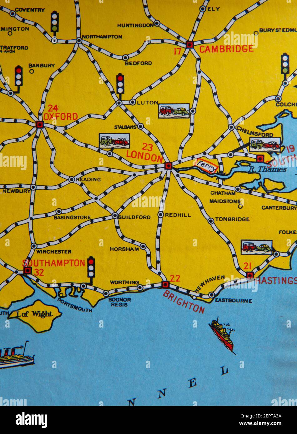 Detail of 1930s original Touring England map game board with period ...