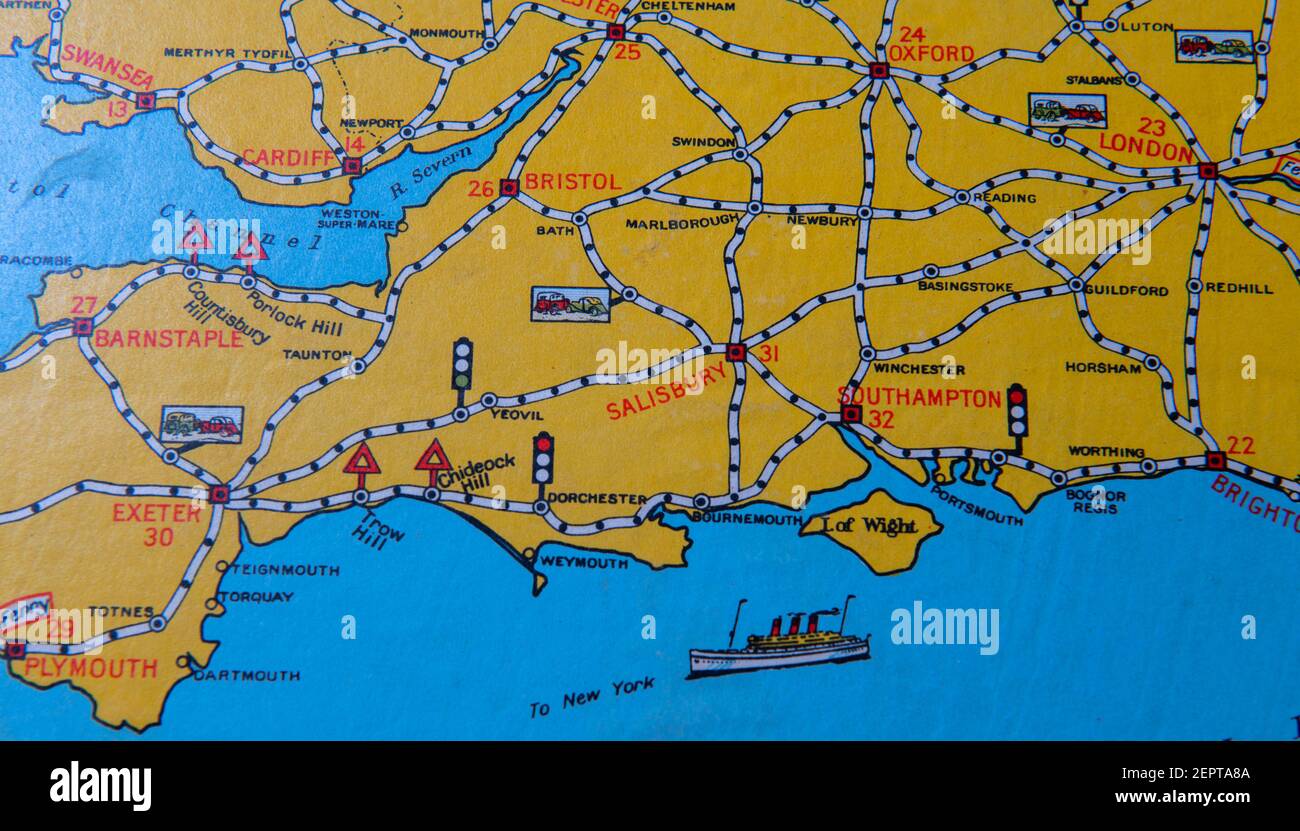 Detail of 1930s original Touring England map game board with period ...