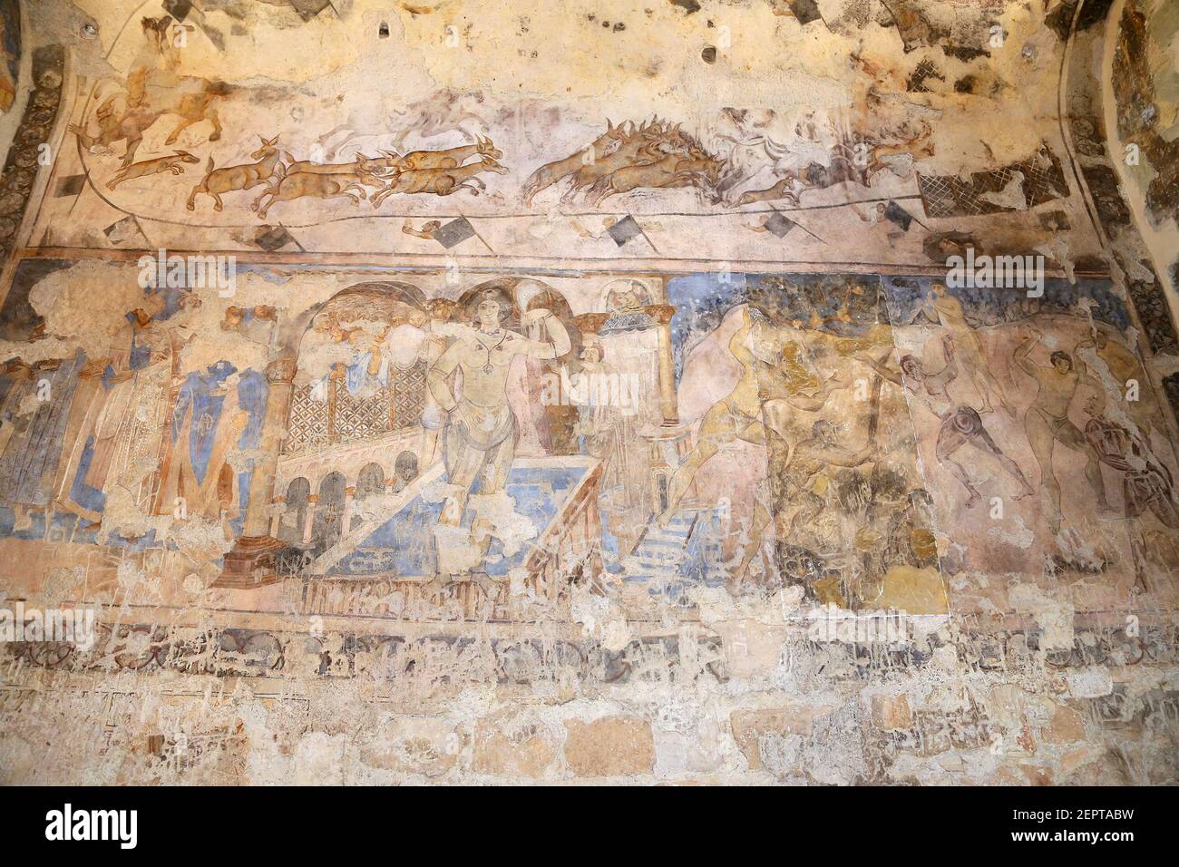 Fresco at Quseir (Qasr) Amra desert castle near Amman, Jordan. World ...