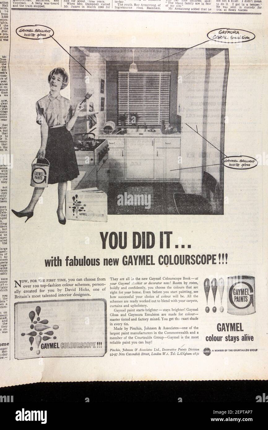 Advert for Gaymel paints in the Evening News newspaper (Thursday 10th ...