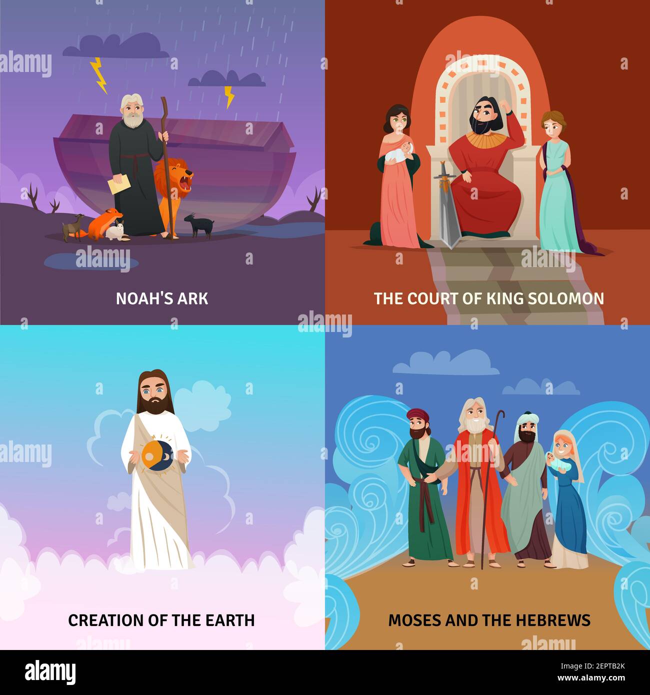 Bible story concept icons set with creation of the Earth symbols flat ...