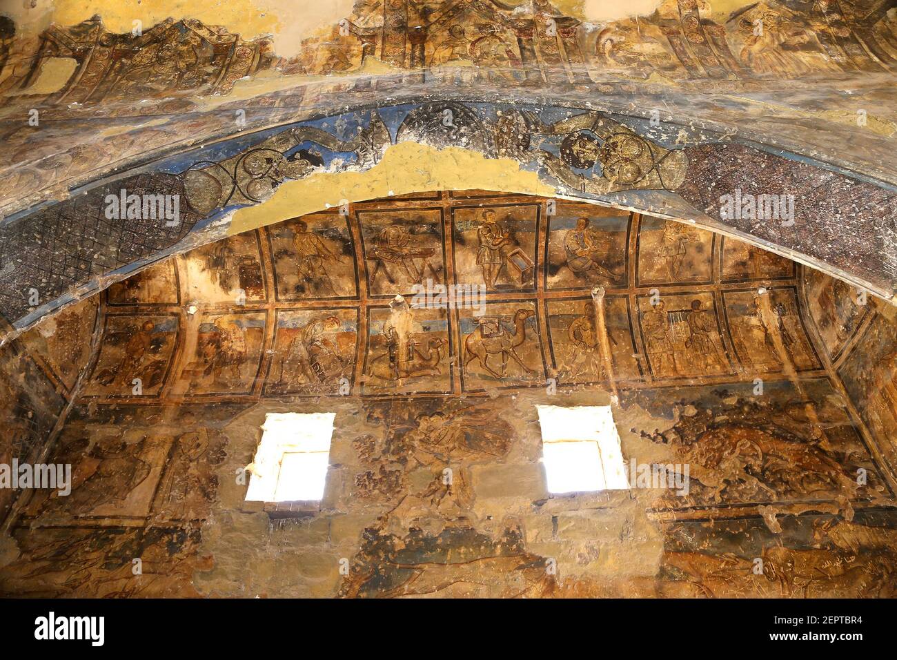 Fresco at Quseir (Qasr) Amra desert castle near Amman, Jordan. World ...
