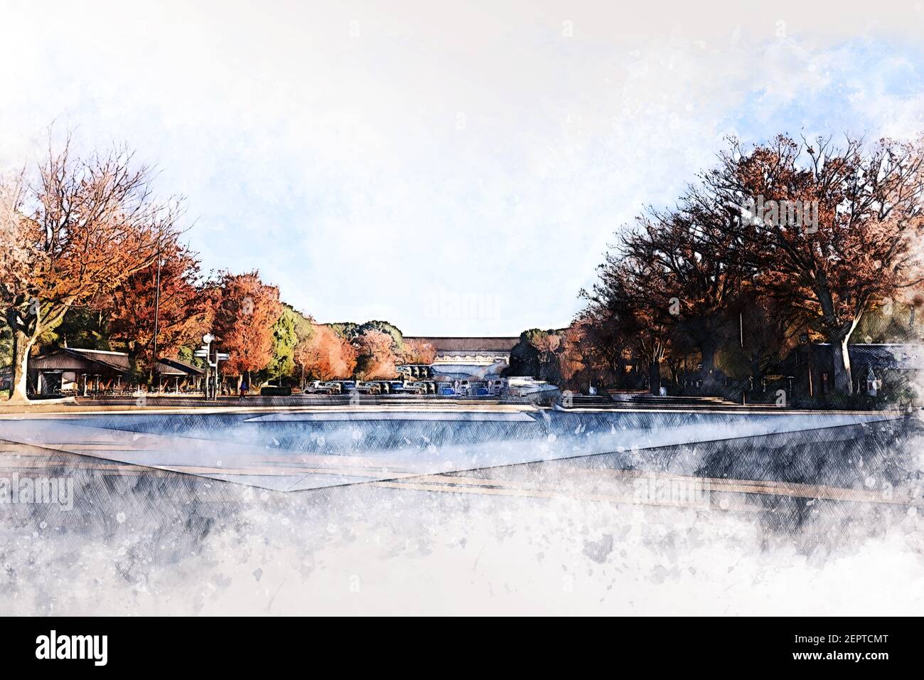 Abstract colorful branch tree in forest on watercolor illustration ...