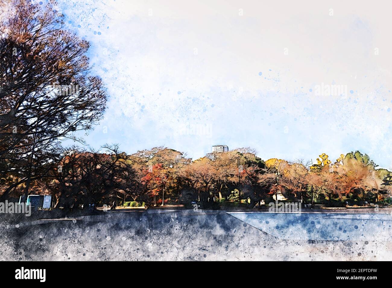 Abstract colorful branch tree in forest on watercolor illustration ...