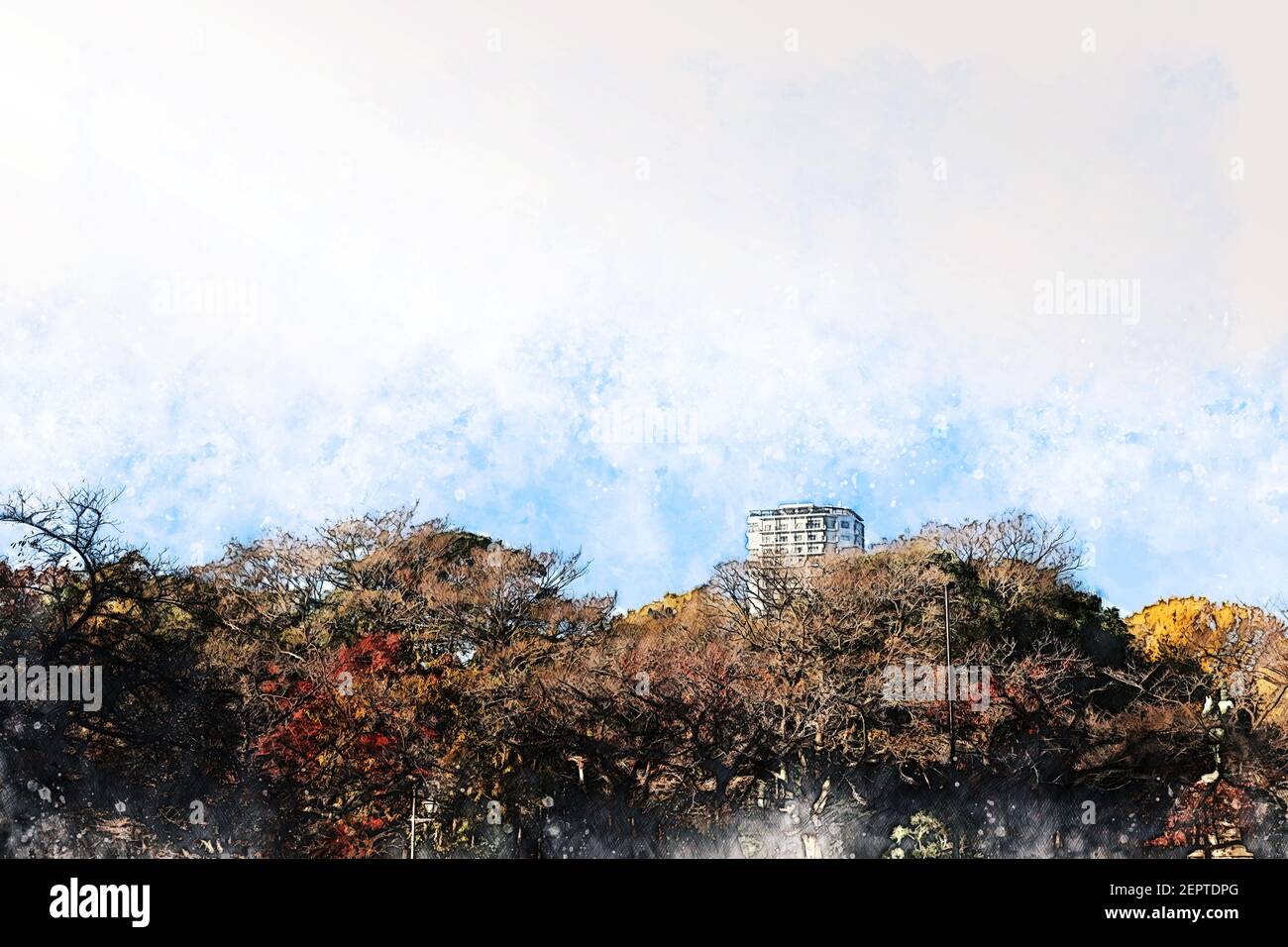 Abstract colorful branch tree in forest on watercolor illustration ...