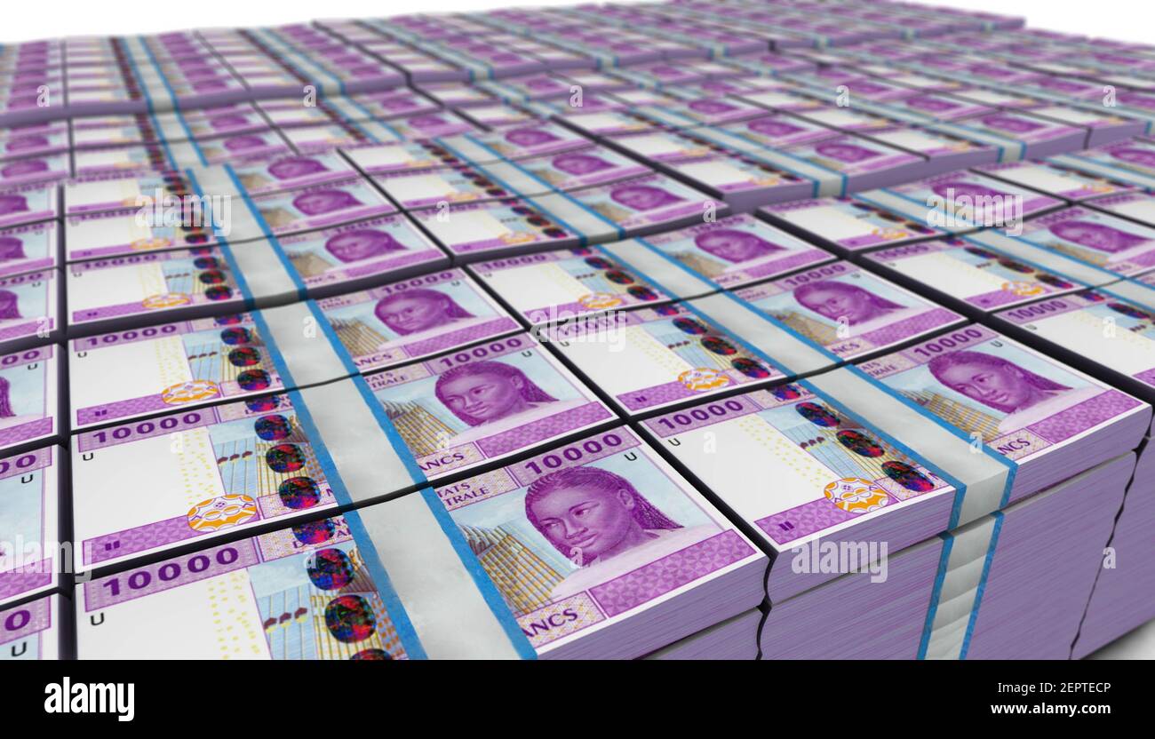 3D illustration of 10000 Francs West African CFA bills stacks ...