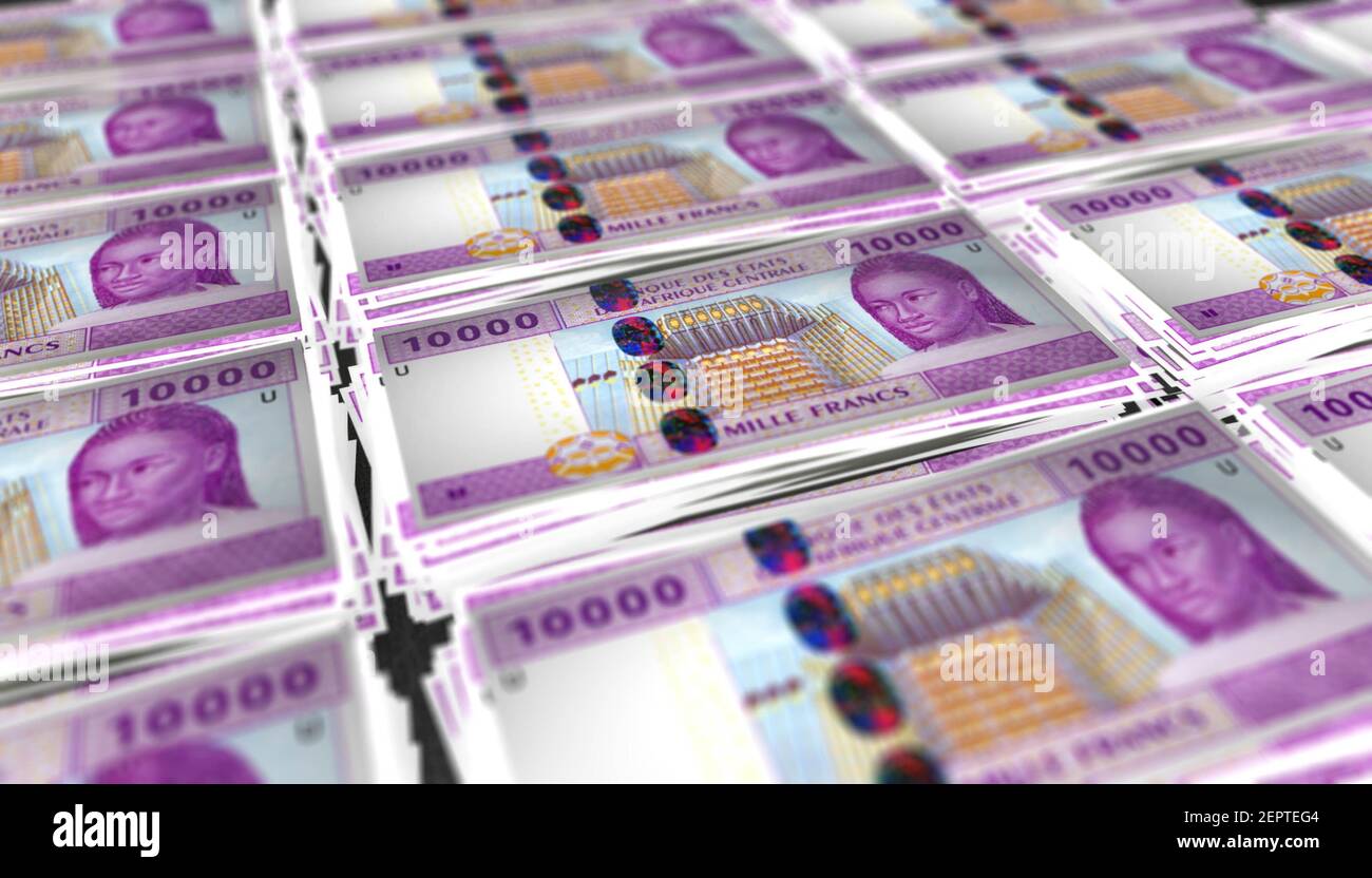 3D illustration of 10000 Francs West African CFA bills stacks ...