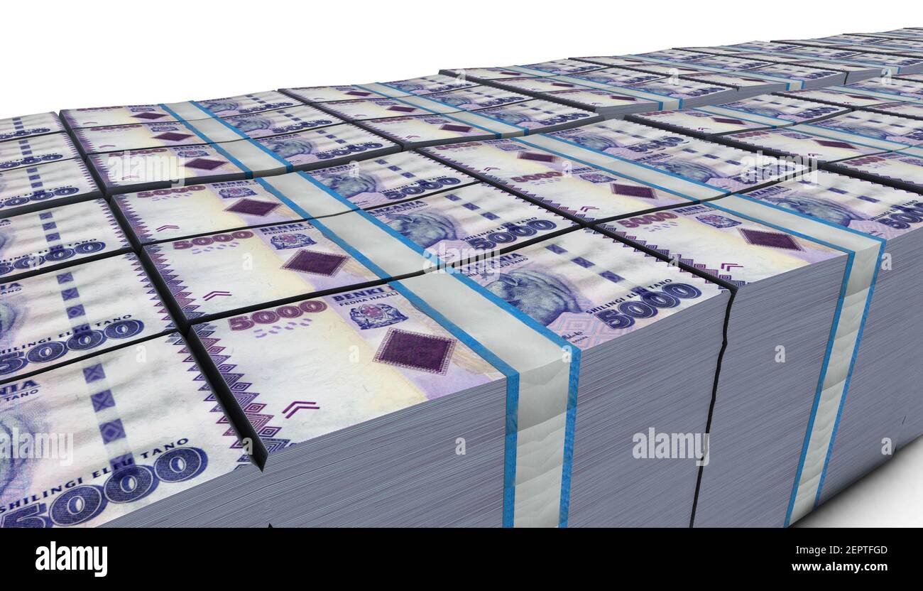 3D illustration of Tanzania 5,000 Shillings bills stacks background ...