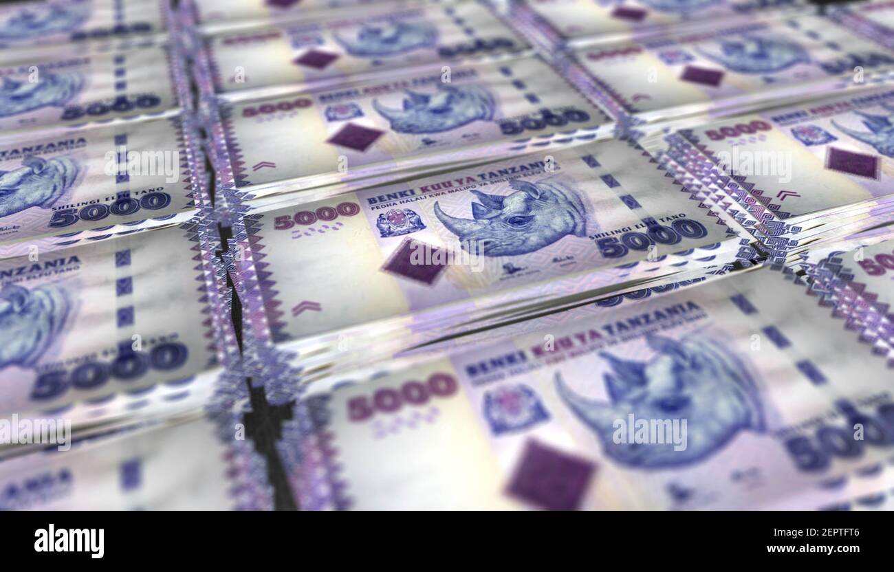 3D illustration of Tanzania 5,000 Shillings bills stacks background ...