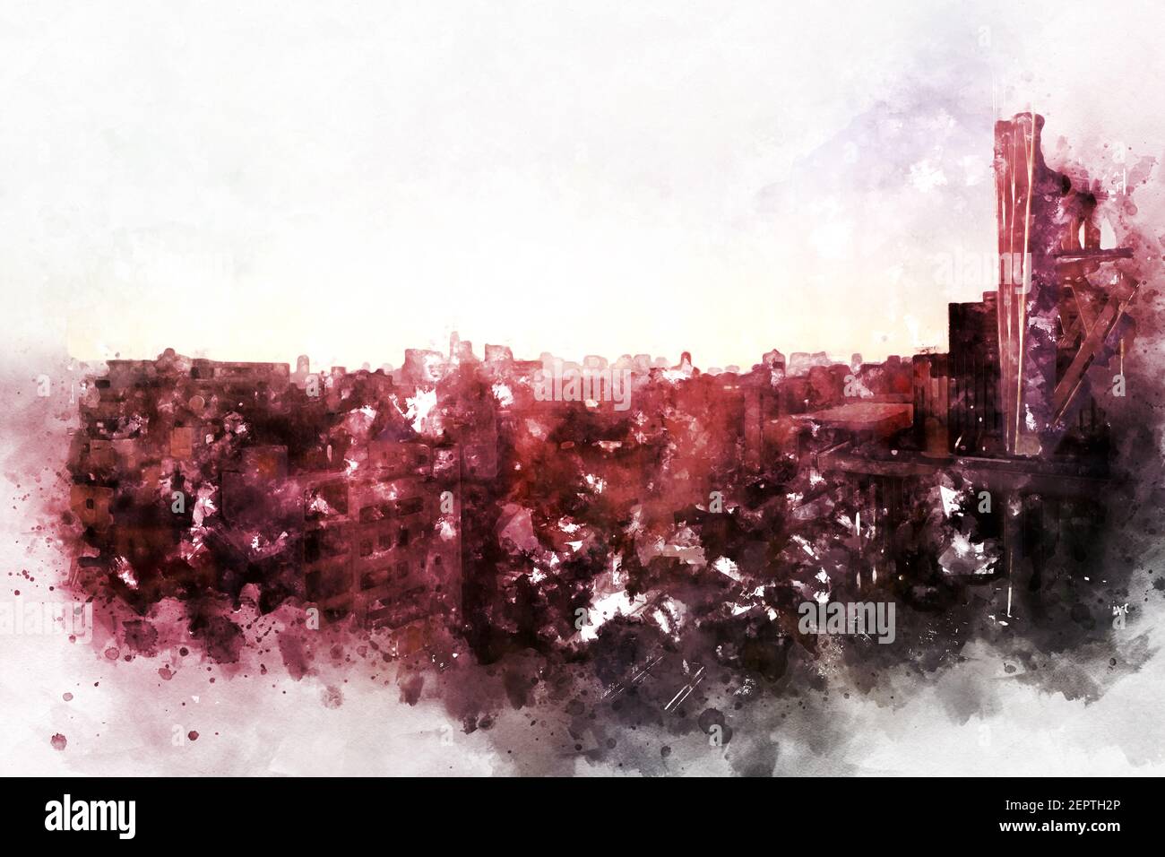 Abstract colorful building in the city on watercolor illustration ...