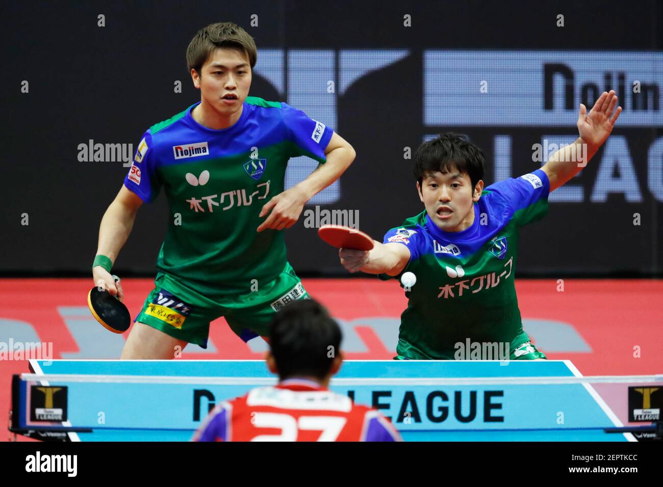 Tokyo, Japan. 26th Feb, 2021. (L to R) Kenta Tazoe, Mizuki Oikawa (Meister) Table Tennis : 2020 ...