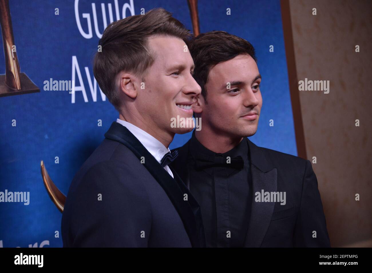 Dustin Lance Black and Tom Daley arrives the 2018 Writers Guild Awards ...