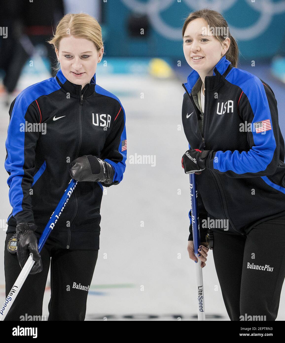Team USA curlers Corey Christensen and Aileen Geving during practice on ...