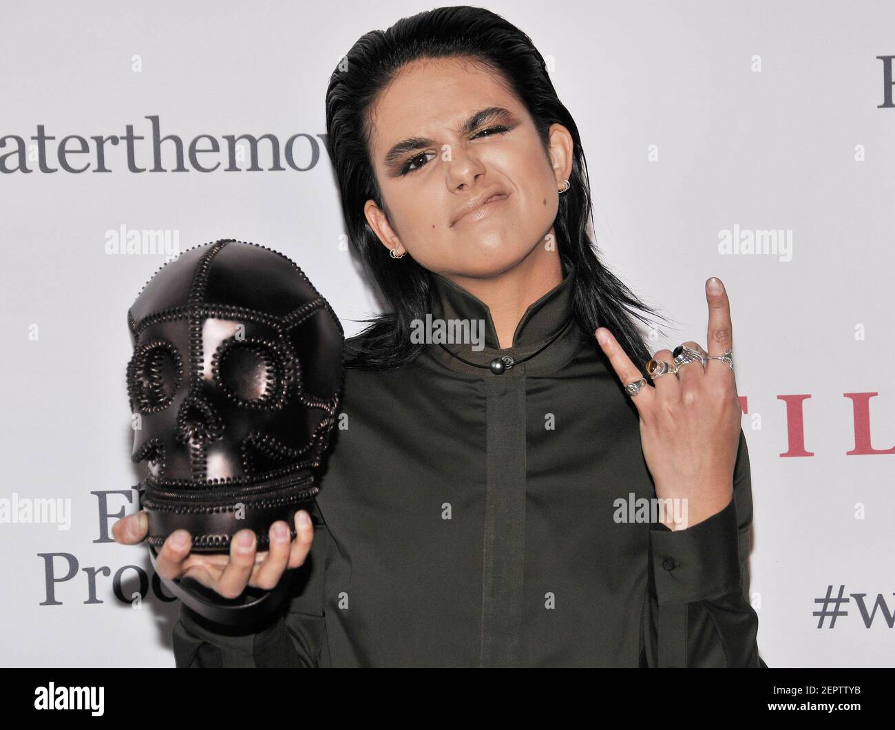 Actress Carlena Britch holding up her skull bag at the "Stillwater ...